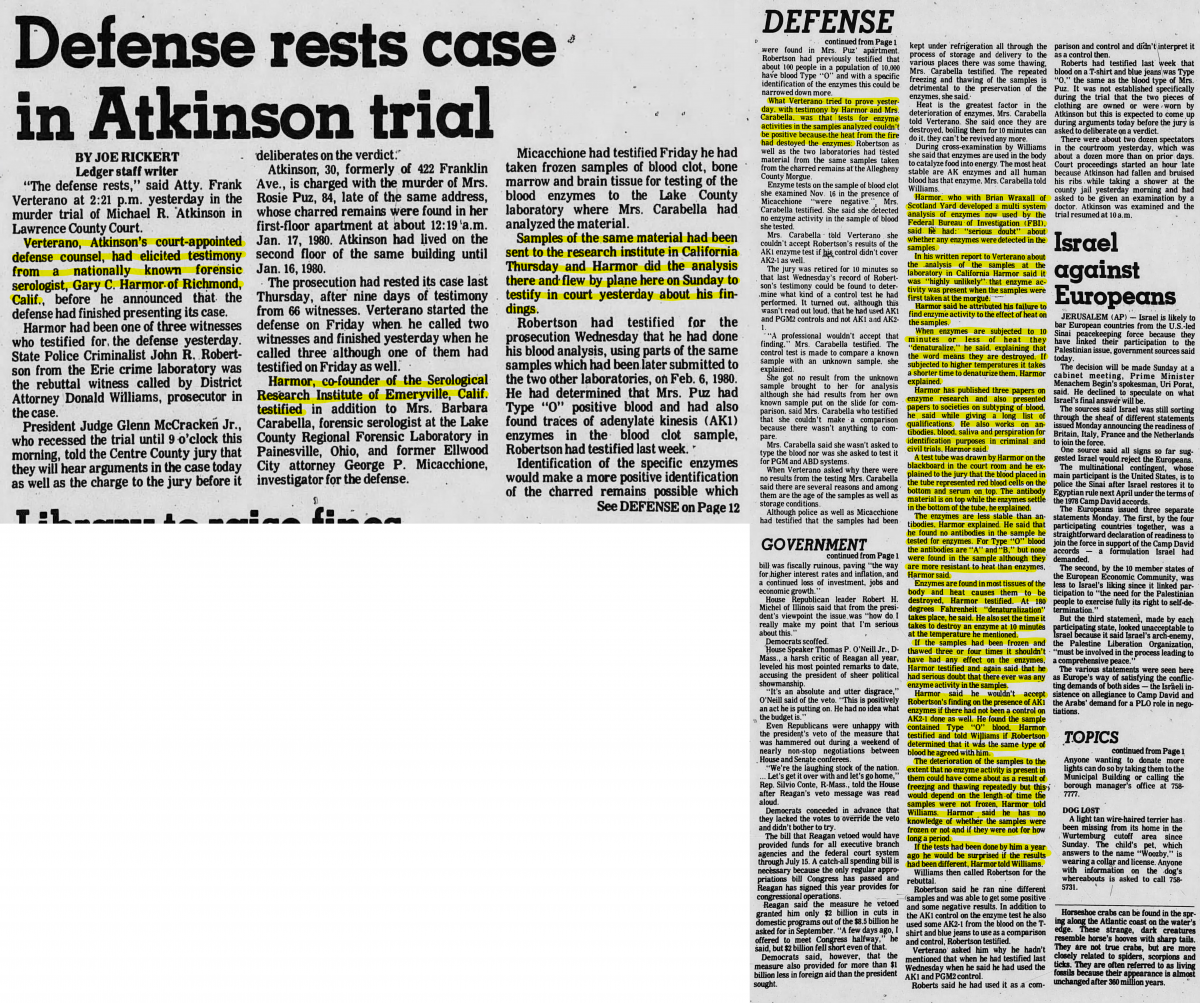 Elwood City Ledger: Gary Harmor testifies for the defense - Forensic ...