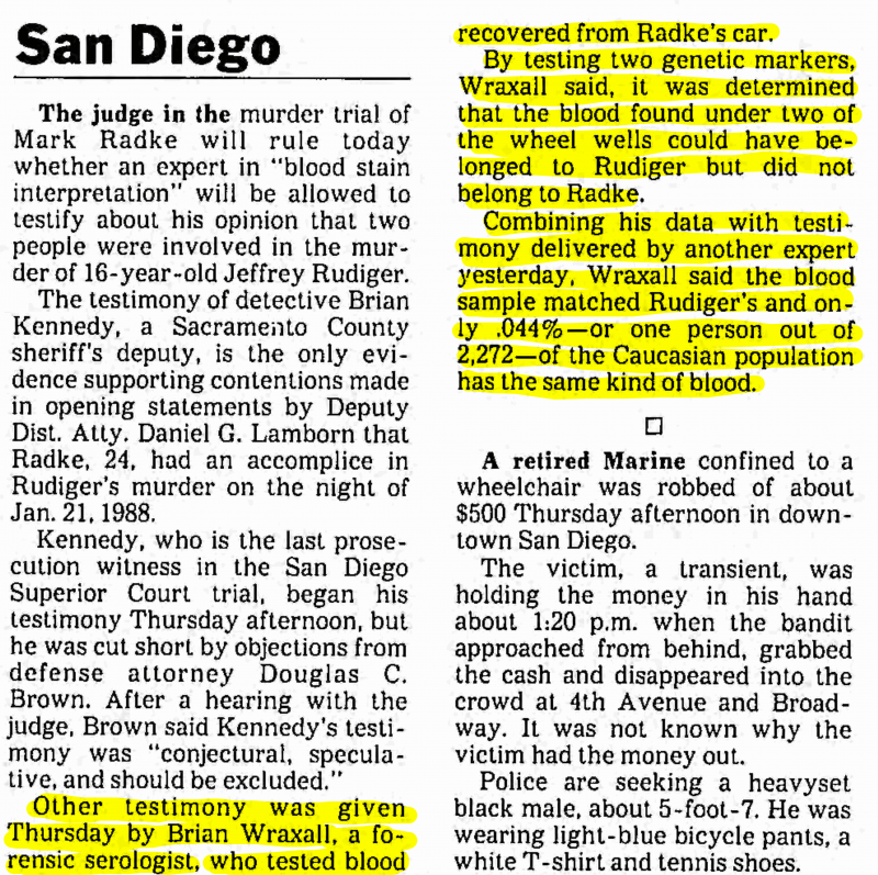 Log Angeles Times: Brian Wraxall testifies blood could be from only 0. ...